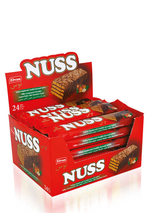 Nuss 28 Gr. 24 Adet (1 Kutu) Kaplamalı Gofret Elvan